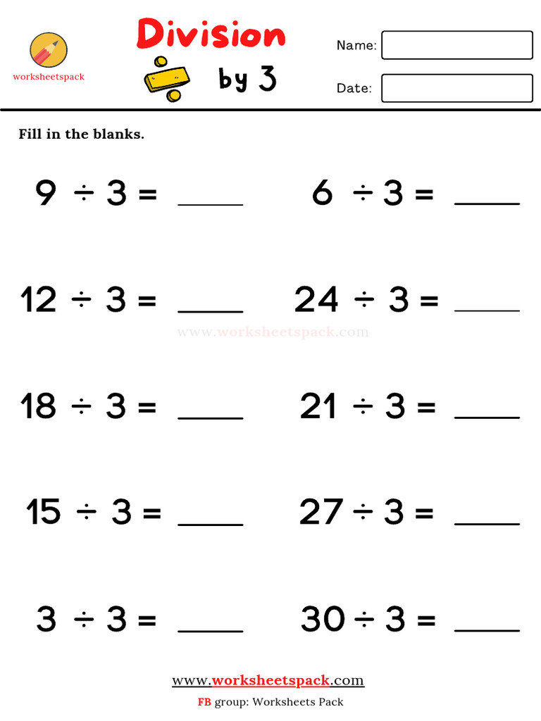Division Practice Worksheets Divide by 3 | PDF
