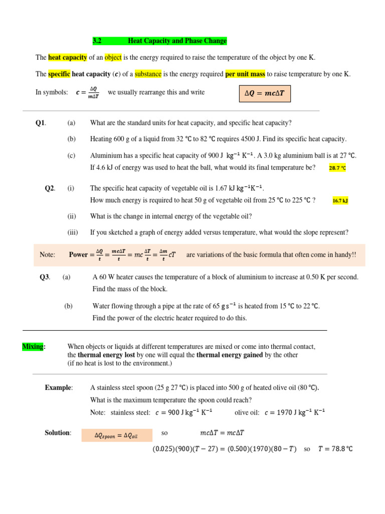 Topic 3.2 Heat Capacity and Phase Change Modified Roderick Notes 2016 ...