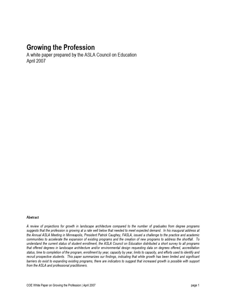 Growing The Profession A White Paper | PDF | Landscape Architecture ...