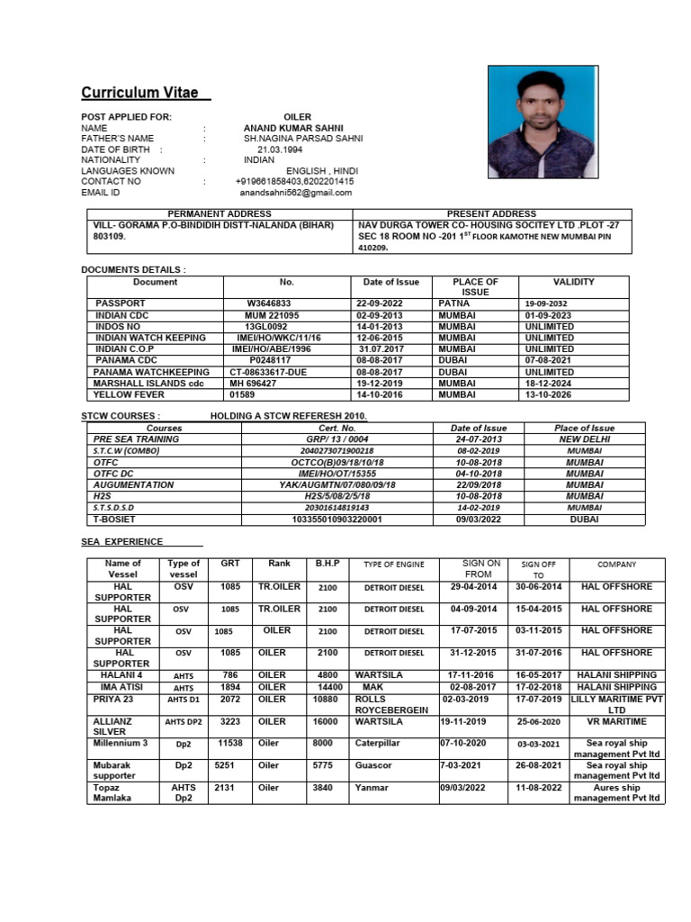Anand - CV Oiler | PDF | Water Transport | Ships