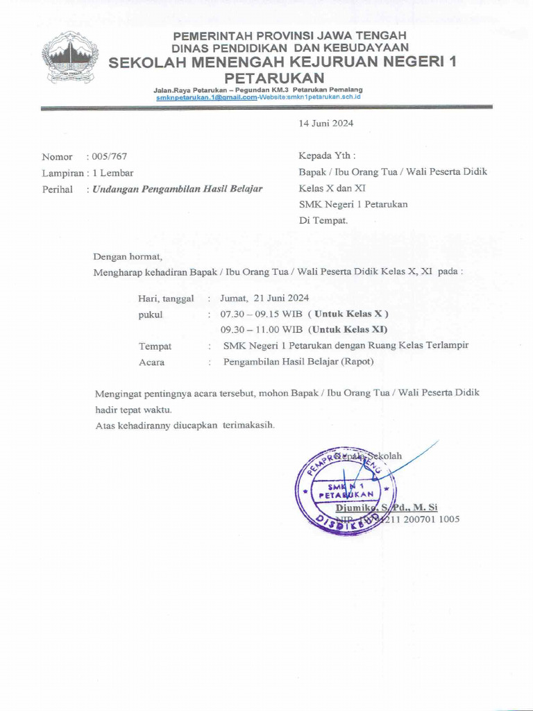 Contoh Surat Resmi Untuk PENGAMBILAN RAPOT | PDF