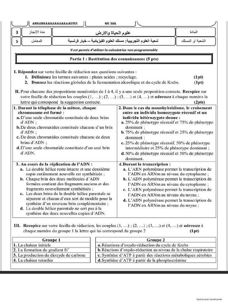Exam Blanc SVT + Corr | PDF