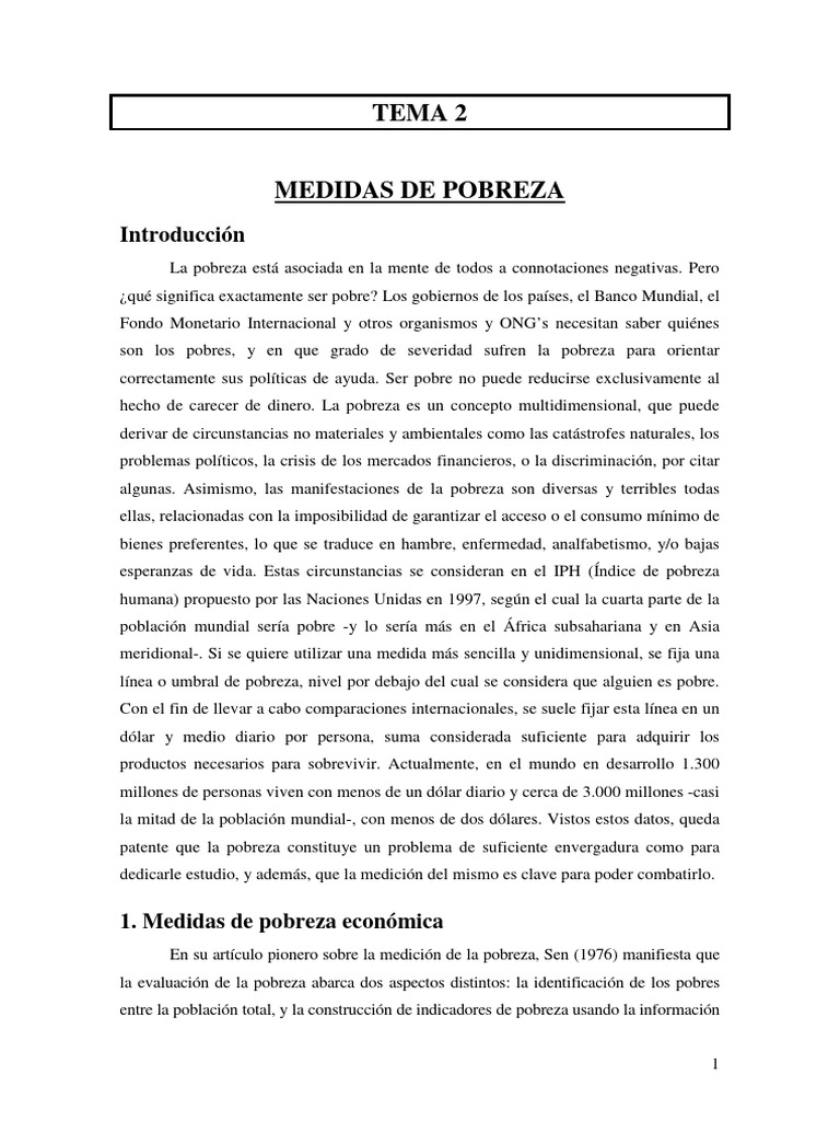 Tema 2 POBREZA | PDF | Pobreza | Pobreza e indigencia