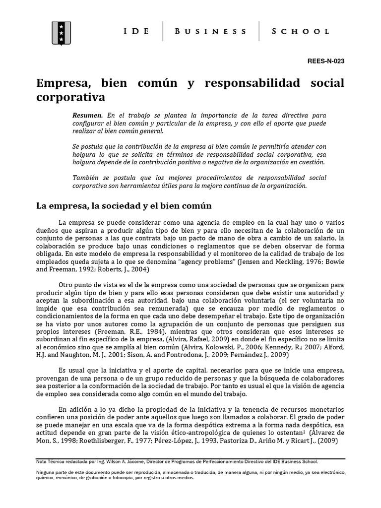 Empresa, Bien Común y Responsabilidad Social Corporativa (Modelo Etico Dinámico) | PDF ...