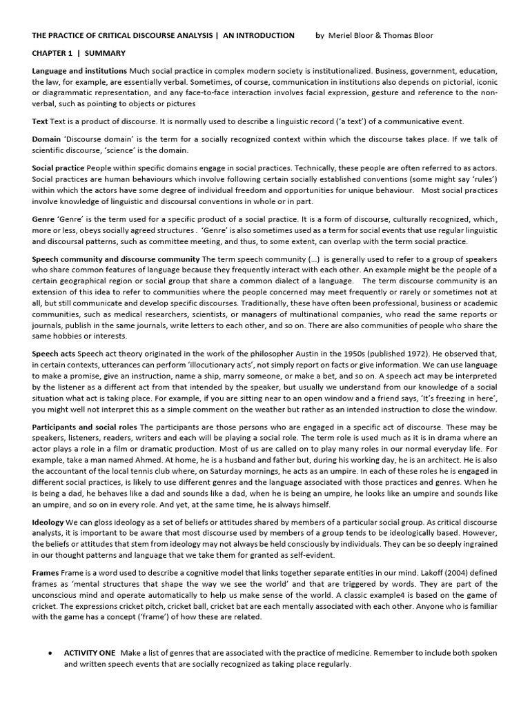Summary Chapter 1 - CDA | PDF | Liberal Arts Education | Communication