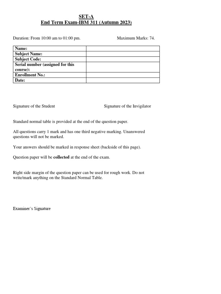 ETE Question Paper Set A | PDF | Sampling (Statistics) | Standard Deviation