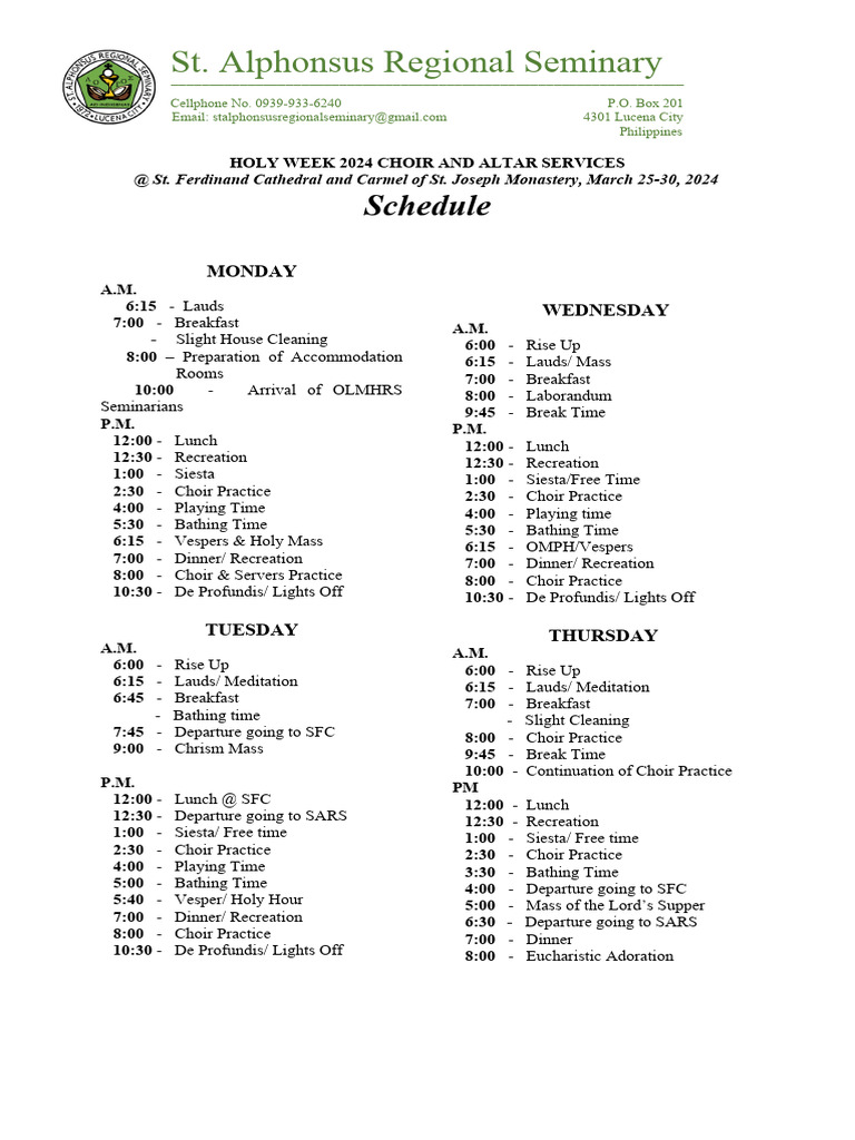 Holy Week Schedule SARS | PDF | Christian Worship And Liturgy ...