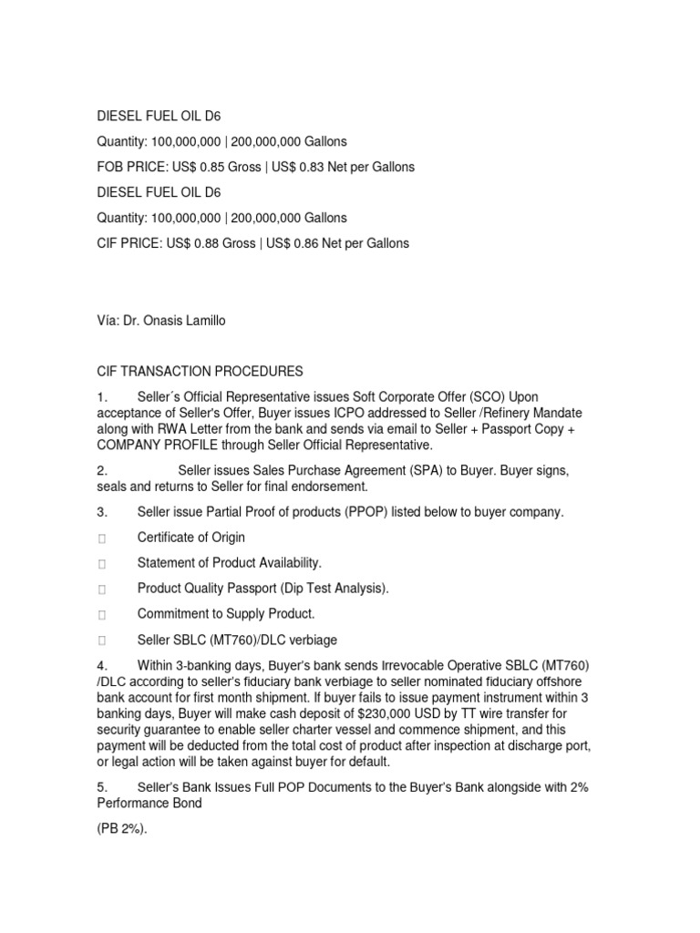 Diesel Fuel Oil D6 Cif - Fob | PDF | Letter Of Credit