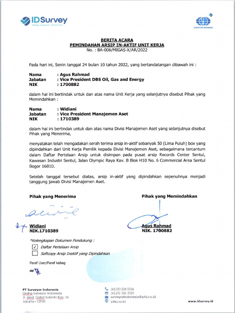Ba-006-Migas-x-Ar-2022 Berita Acara Pemindahan Arsip in Aktif | PDF