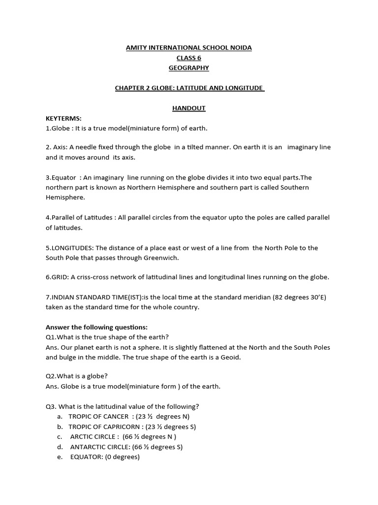 Handout Globe Latitude and Longitude | PDF | Latitude | Equator