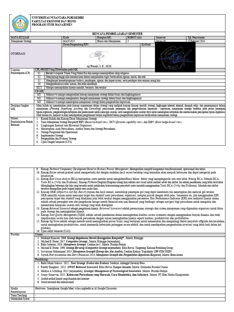 RPS MANAJEMEN STRATEGI-compressed | PDF | Karier & Perkembangan | Komputer