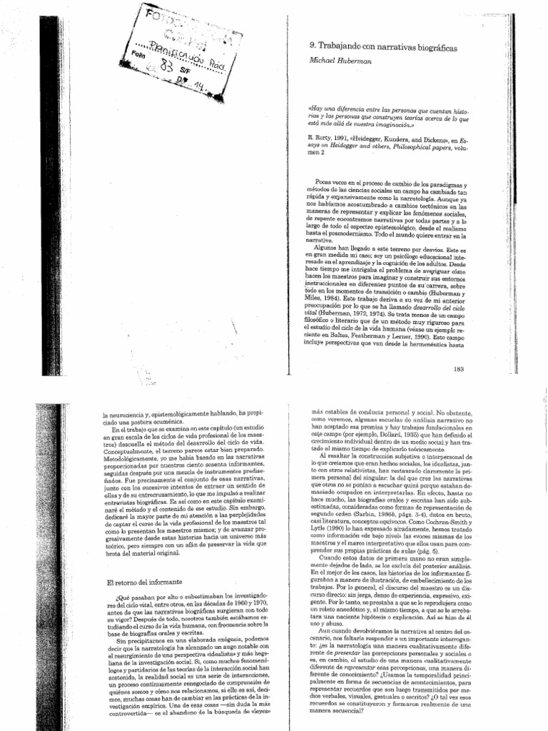 Michael Huberman Trabajando Con Narrativas Biográficas | PDF