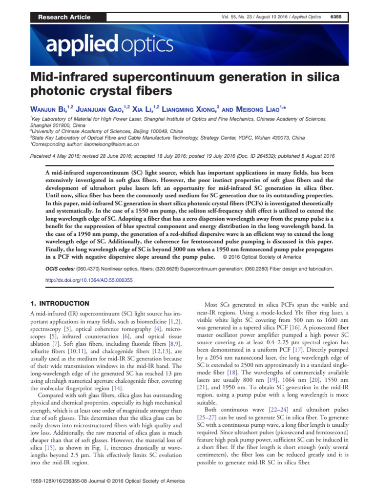 Mid-Infrared Supercontinuum Generation in Silica Photonic Crystal ...