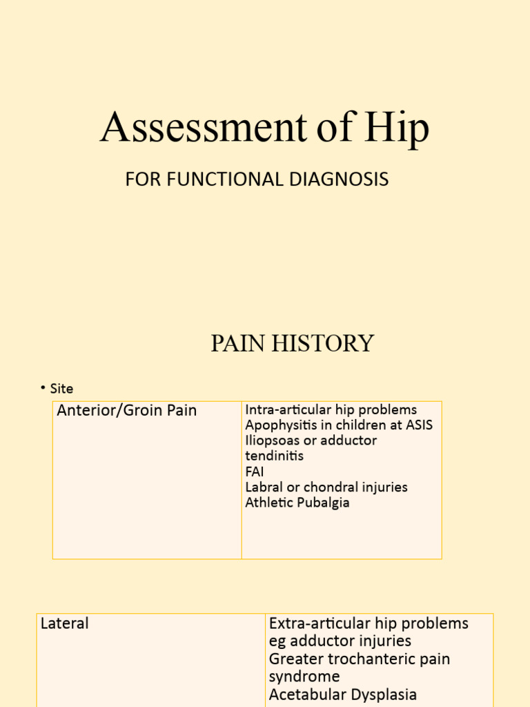 Assessment of Hip For Functional Diagnosis | PDF | Pelvis | Hip