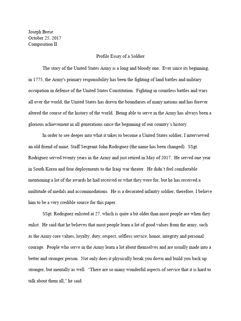 Profile Essay of A Soldier | PDF | Soldier | United States Military Academy