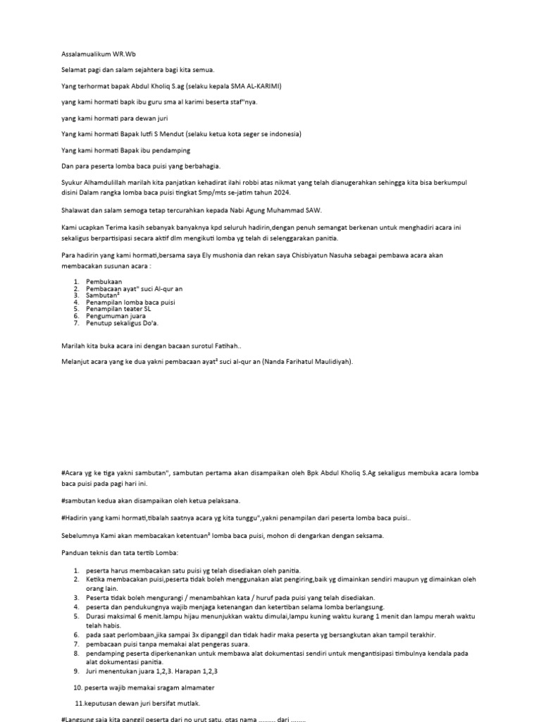 Teks MC Lomba Baca Puisi 2024 | PDF | Agama & Spiritualitas