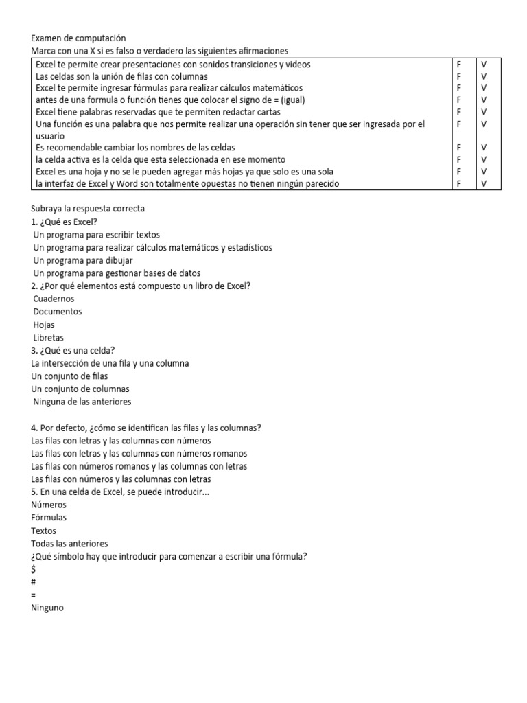 Examen de Computacion | PDF | Microsoft Excel | Informática