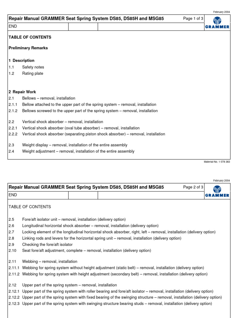 GRAMMER DS85/MSG85 Repair Manual | PDF | Safety | Risk