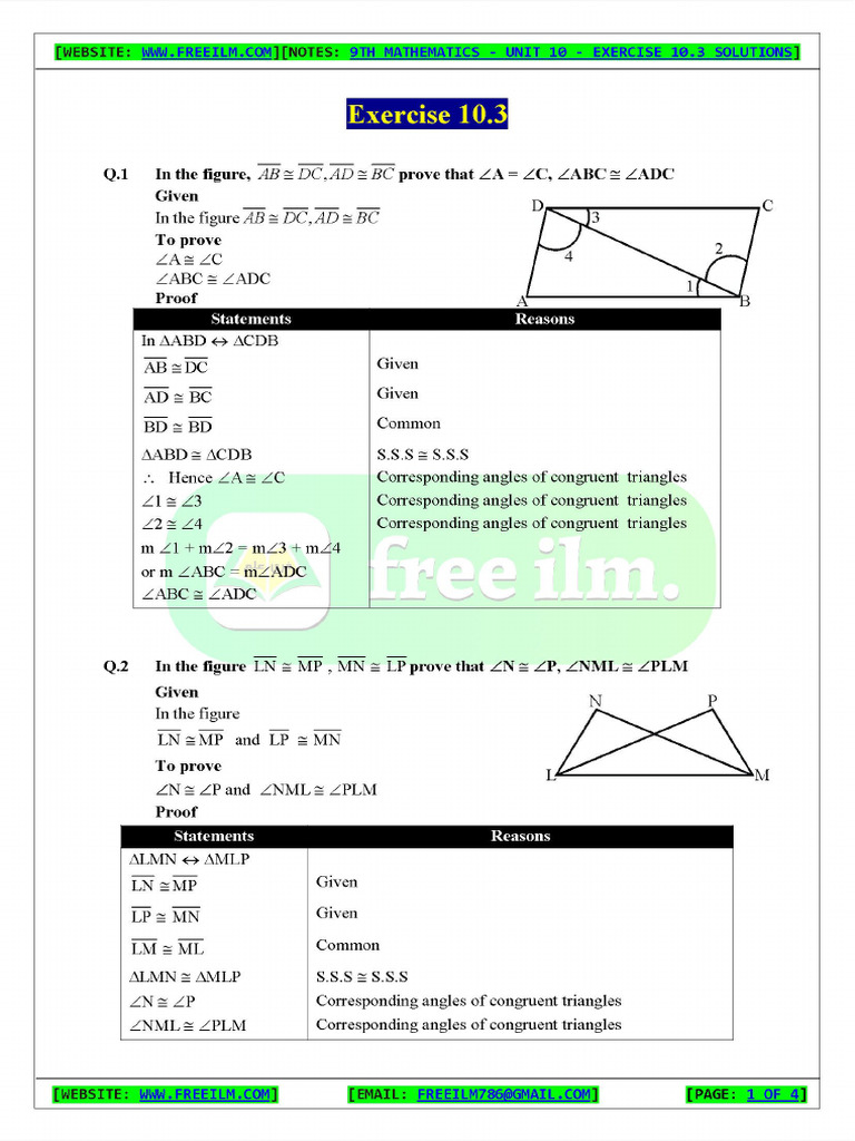 9th Math, CH 10, Ex 10.3 | PDF