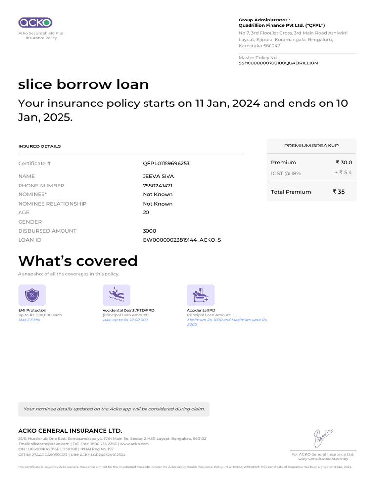 Acko Secure Shield Plus Insurance Policy | PDF | Insurance | Financial ...