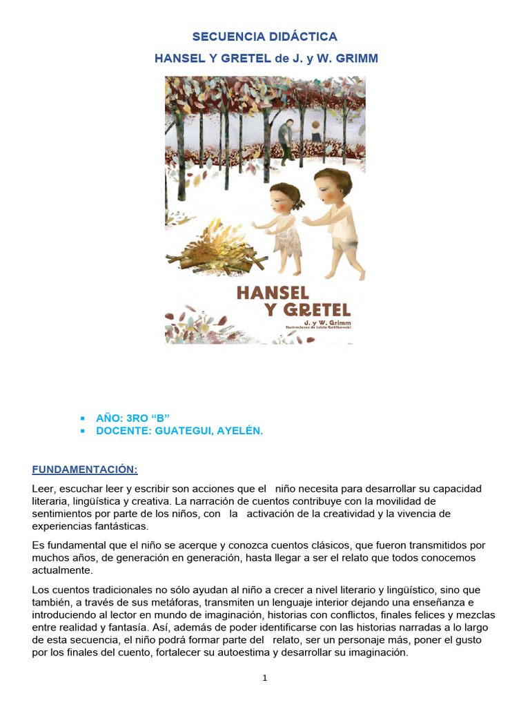 Secuencia Didáctica N°4 Hansel y Gretel-1 | PDF | Hansel y Gretel | Cuentos
