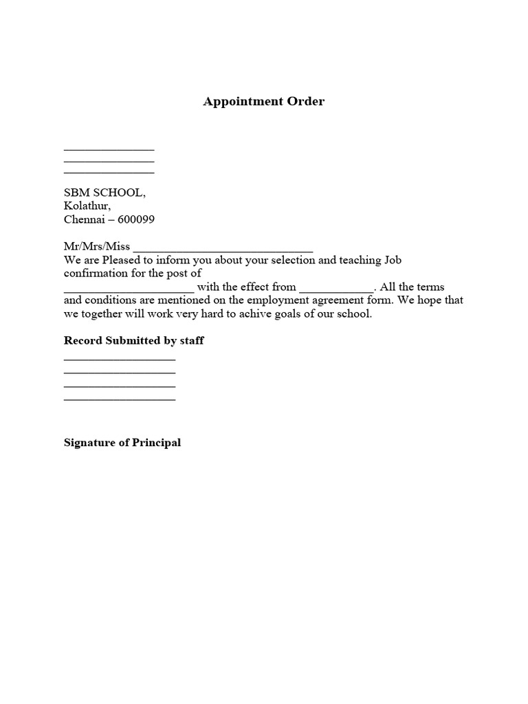 Appointment Order Format | PDF