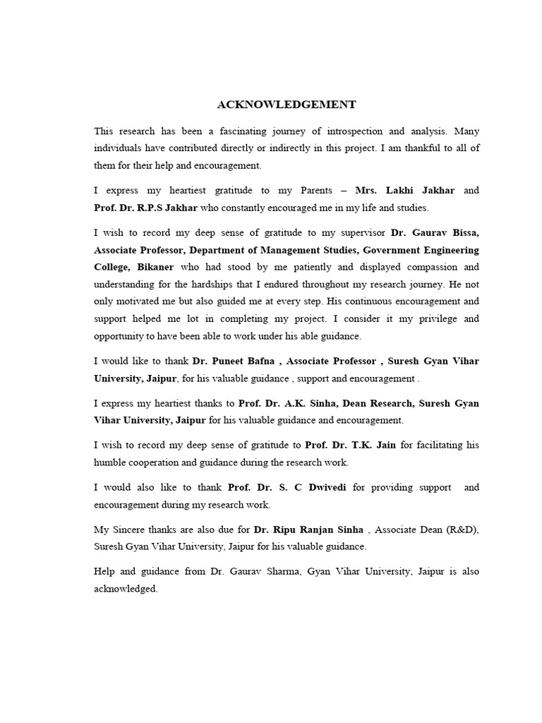PH D - Thesis-Acknowledgement | PDF | Psychology