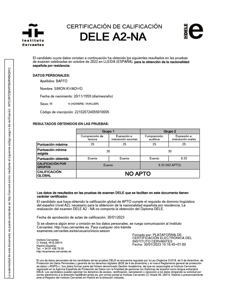 A2 Oral | PDF | Evaluación y evaluación del estudiante | Calificaciones