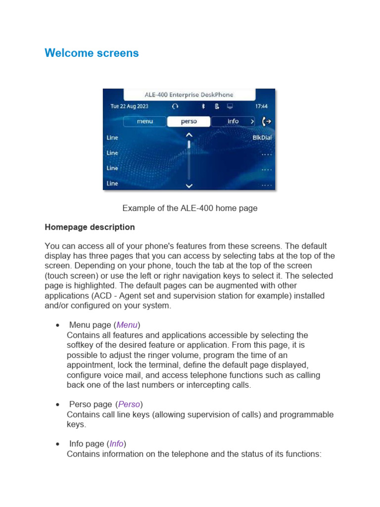ALE 300 Welcome Screen | PDF | Icon (Computing) | Telephone