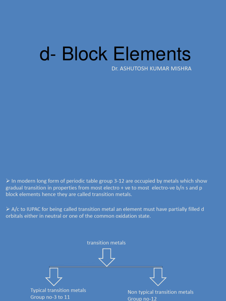 D Block Elements Pdf Transition Metals Metals