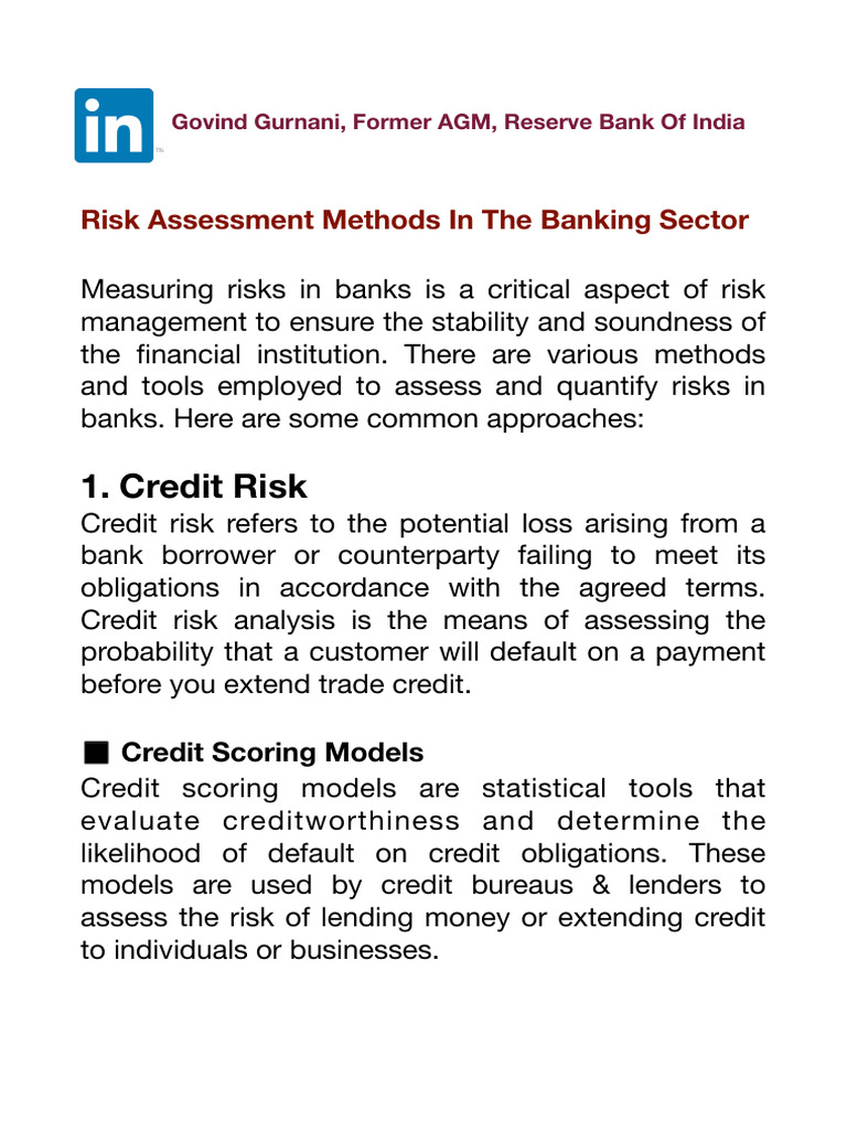 Risk Assessment Methods in The Banking Sector 1717335575 | PDF | Credit ...