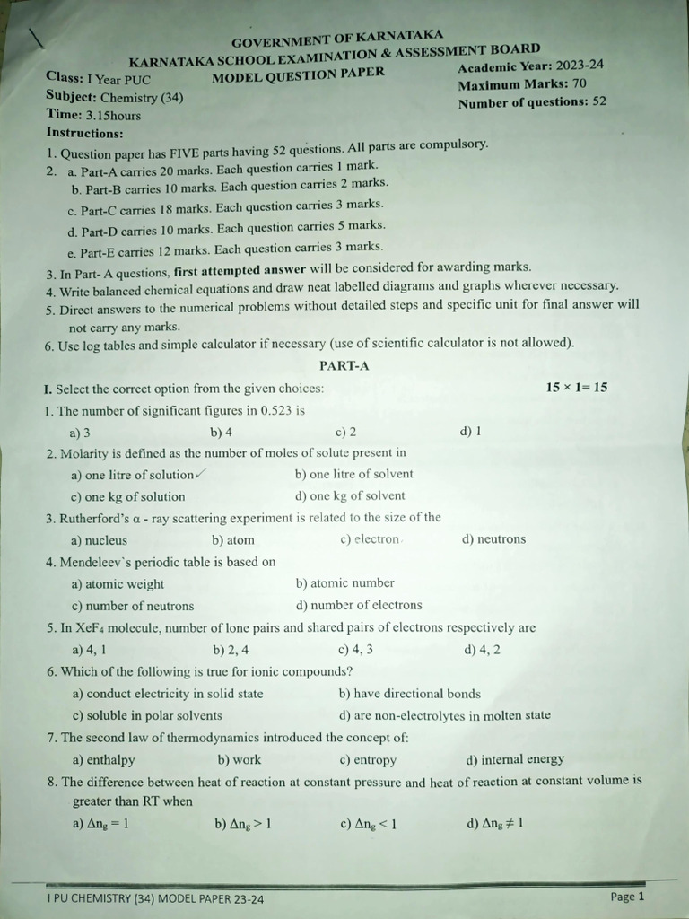 Chemistry-Model QP and Blueprint | PDF