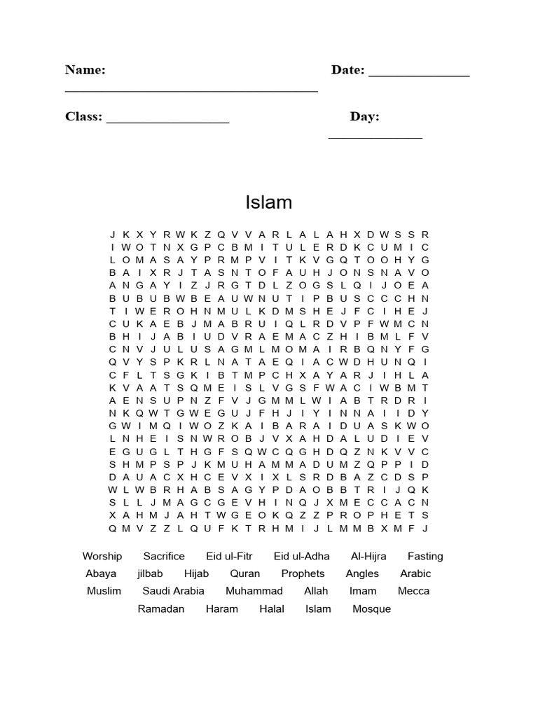 FIND WORDS Islam | PDF | Mosque | Abrahamic Religions