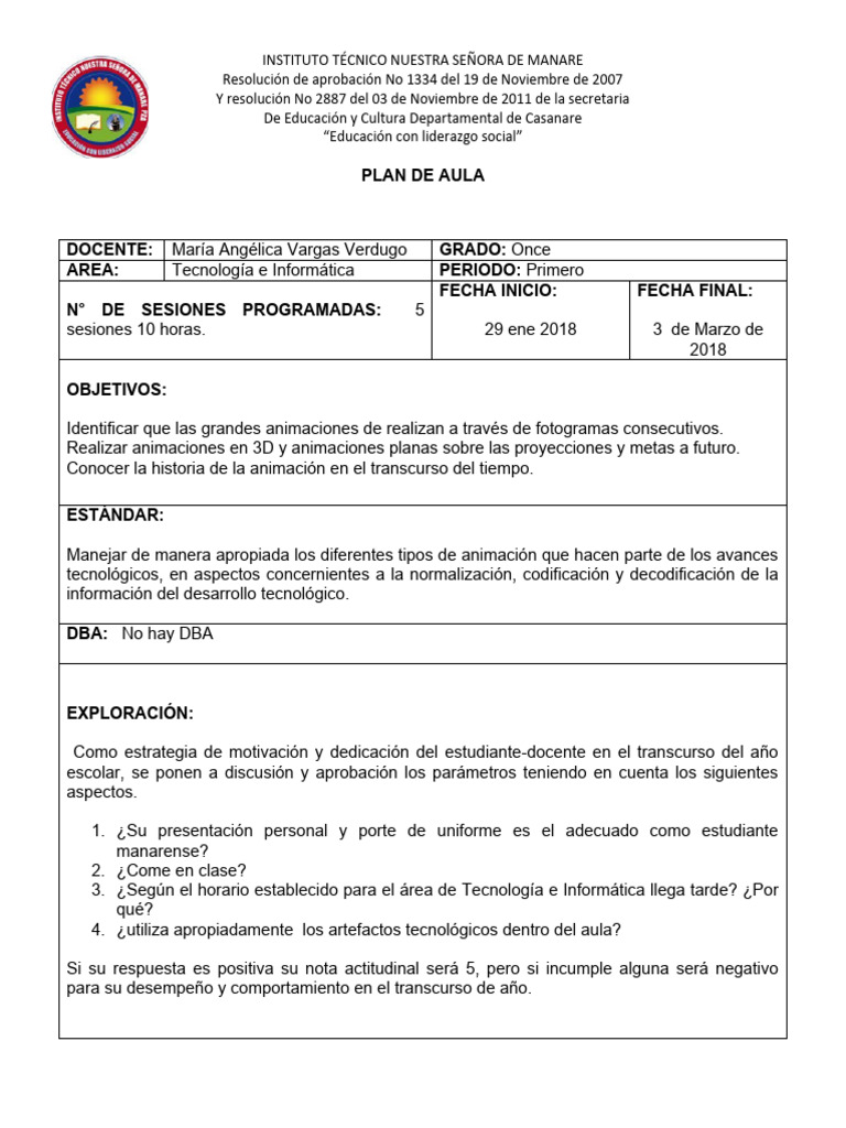 Plan de Aula Informatica Once | PDF