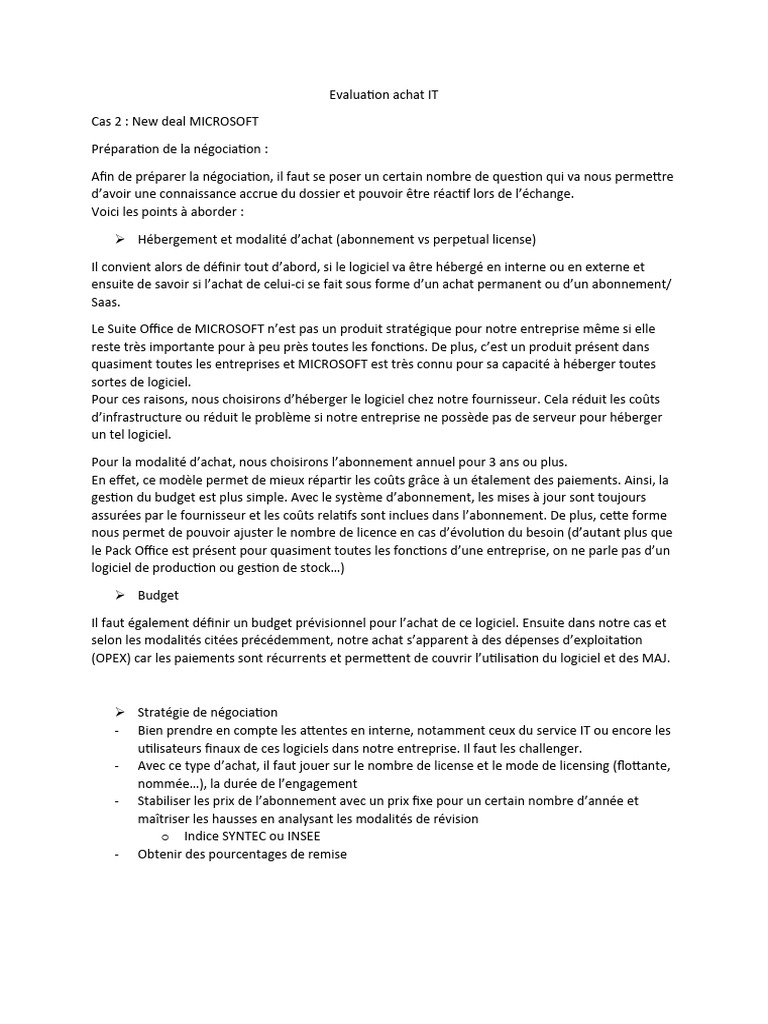Evaluation Cours Achats IT - Raphael HOANG | PDF | Logiciel | Microsoft