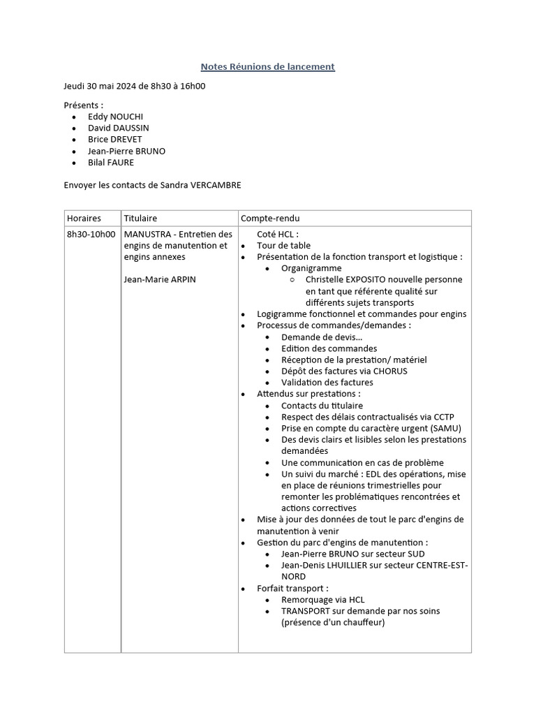 Notes Réunions de Lancement | PDF | Théorie des systèmes | Direction