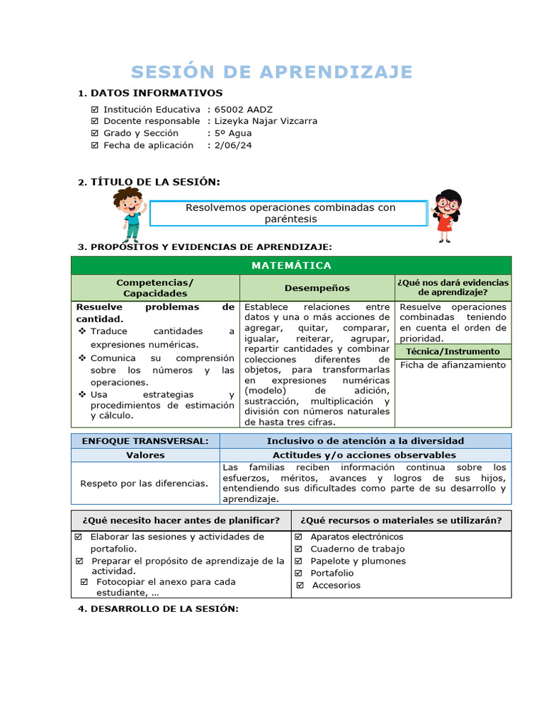 Sesión Operaciones Combinadas Con | PDF | Aprendizaje | Maestros