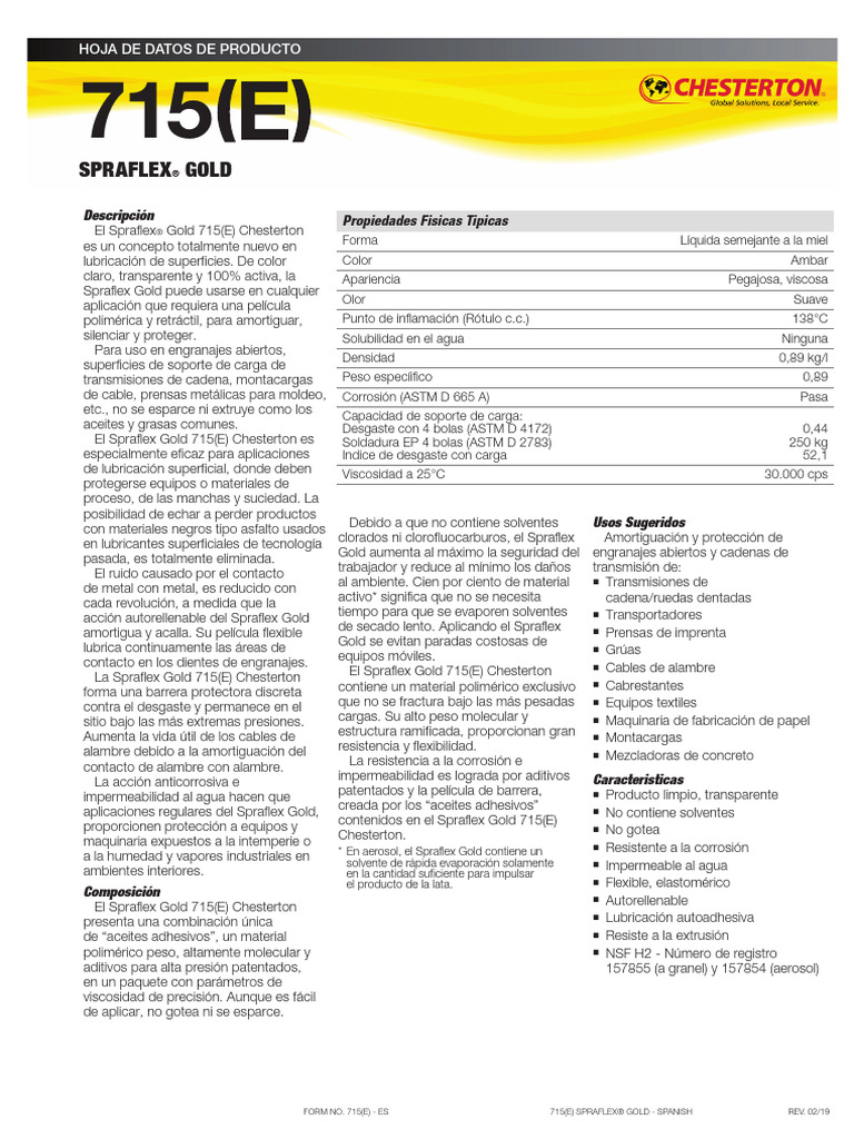 Chesterton Spraflex - Gold - Es - 02-2019 | PDF | Engranaje | Cable