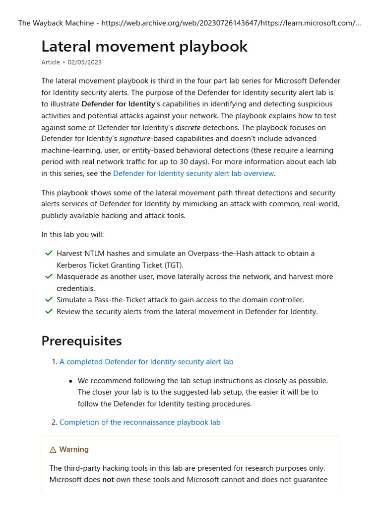 Lateral Movement Playbook - Microsoft Defender For Identity - Microsoft Learn | PDF | Computer ...