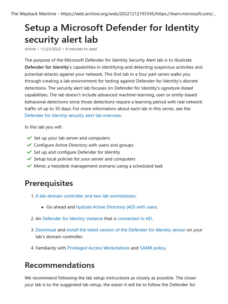 Microsoft Defender For Identity Security Alert Lab Setup - Microsoft ...