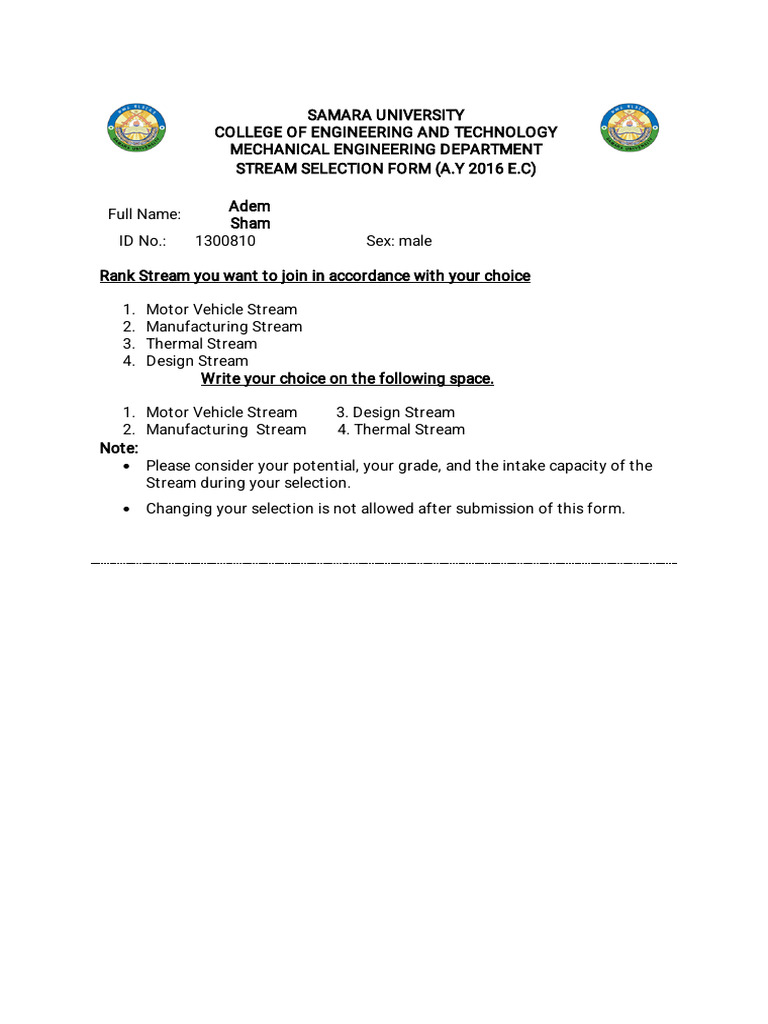 Stream selection form | PDF