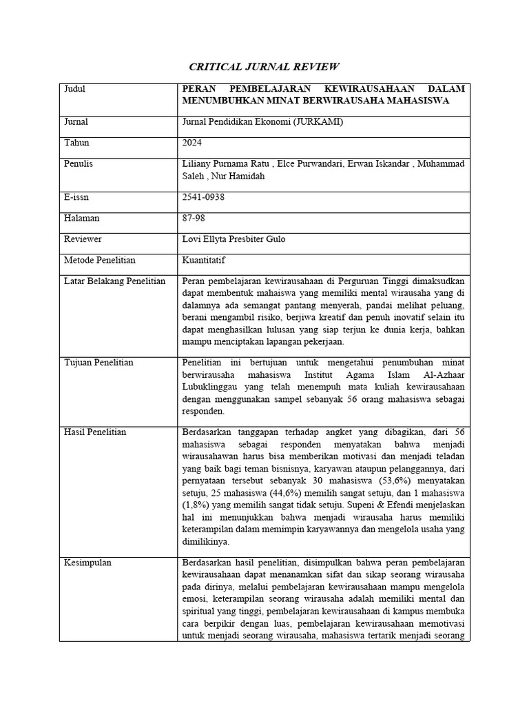 Critical Jurnal Review Metode | PDF