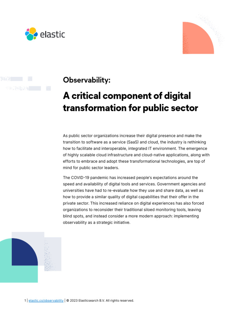 Ebook Elastic Observability A Critical Component of Digital Transformation For Public Sector ...