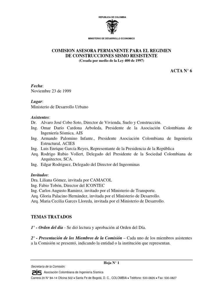 ACTA 006 23 Noviembre 1999 | PDF | Colombia