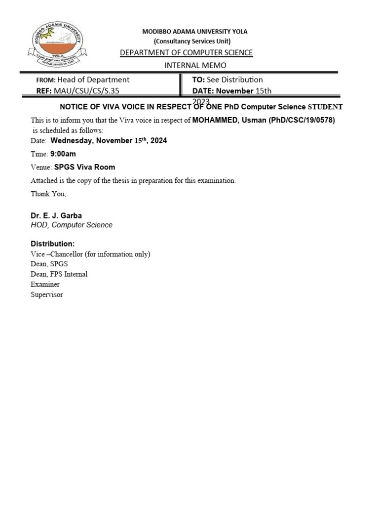 PhD Viva Notice for CS Students | PDF | Computers