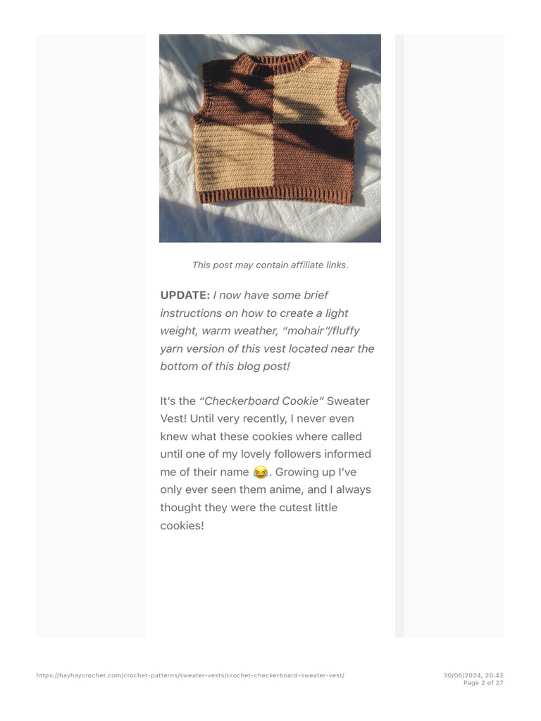 Crochet Checkerboard Sweater Vest - FREE Pattern + Video Tutorial ...