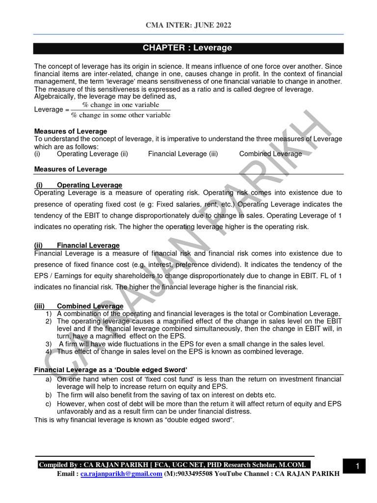 Leverage Pdf Leverage Finance Capital Structure