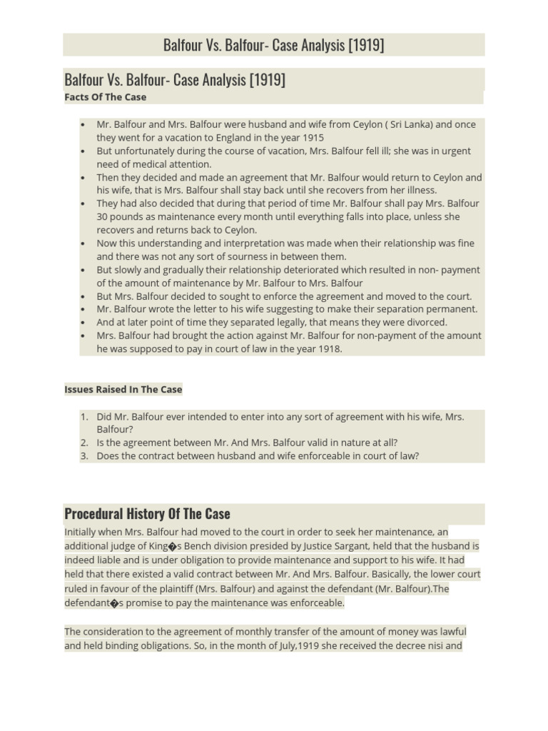Balfour v. Balfour: Legal Relationship Ruling | PDF | Consideration ...