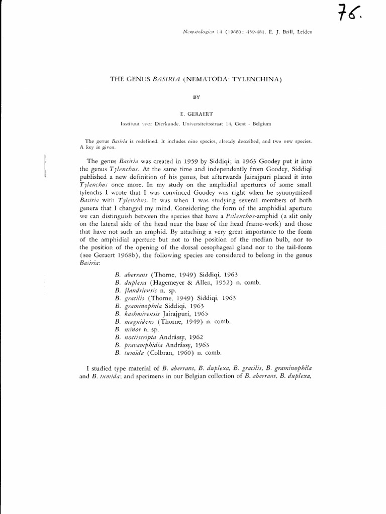 Redefining the Genus Basiria Nematodes | PDF | Zoology