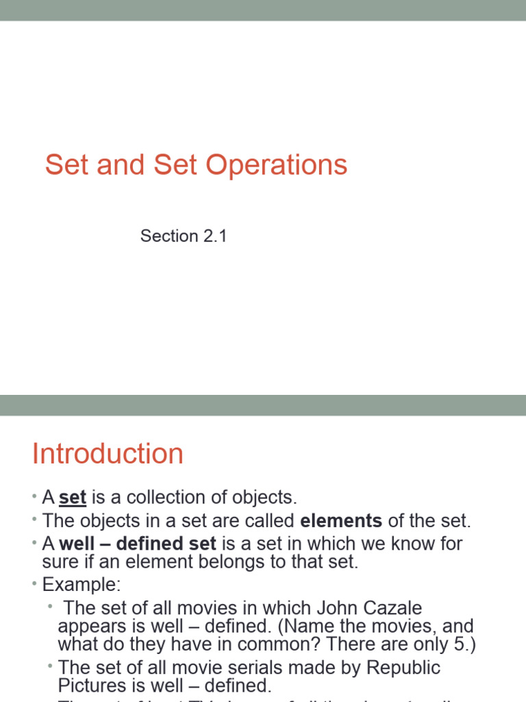 Sets and Set Operations Dalesandro | PDF | Set (Mathematics) | Integer
